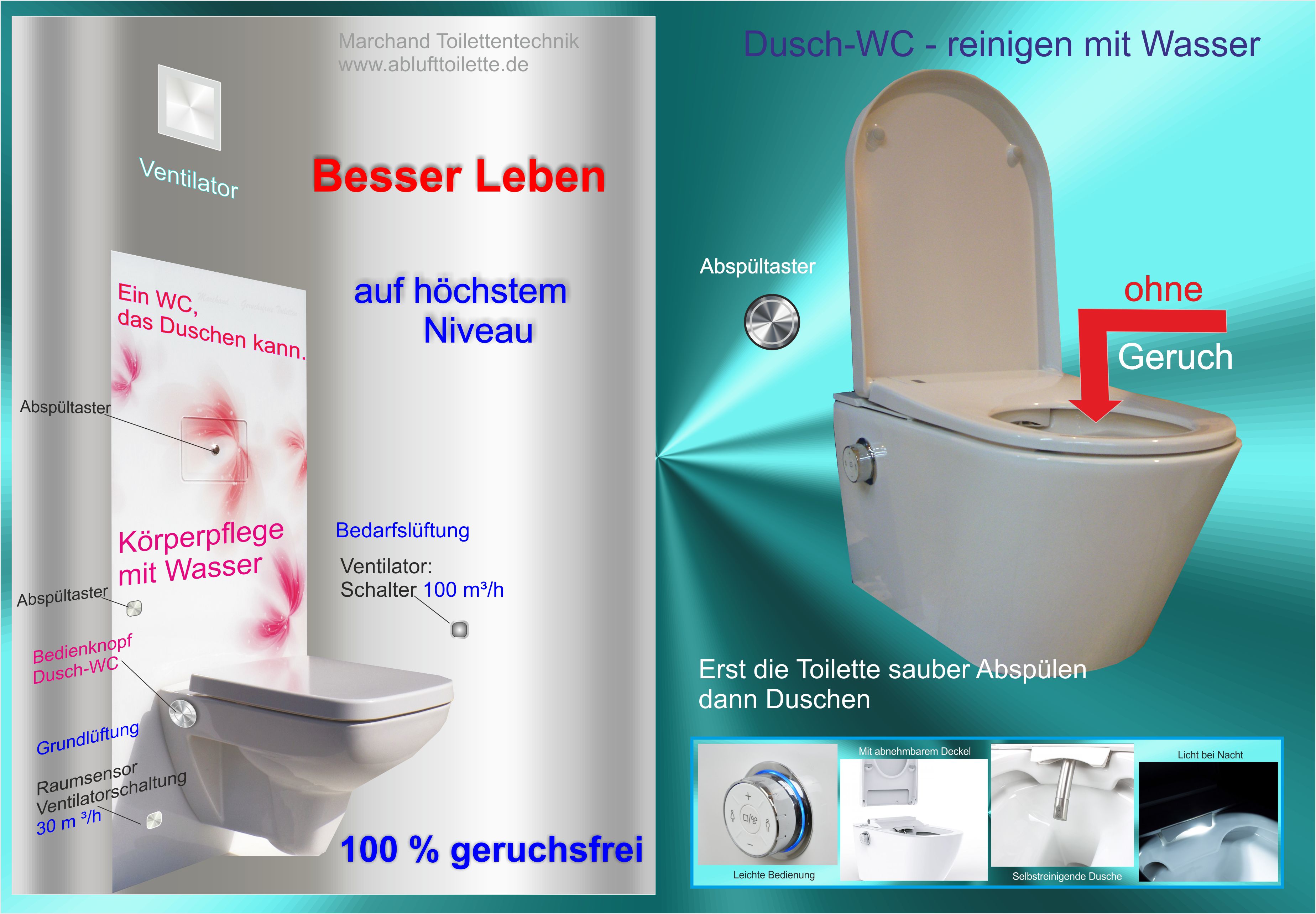 Toilette mit Geruchsabsaugung und Raumlüftung
